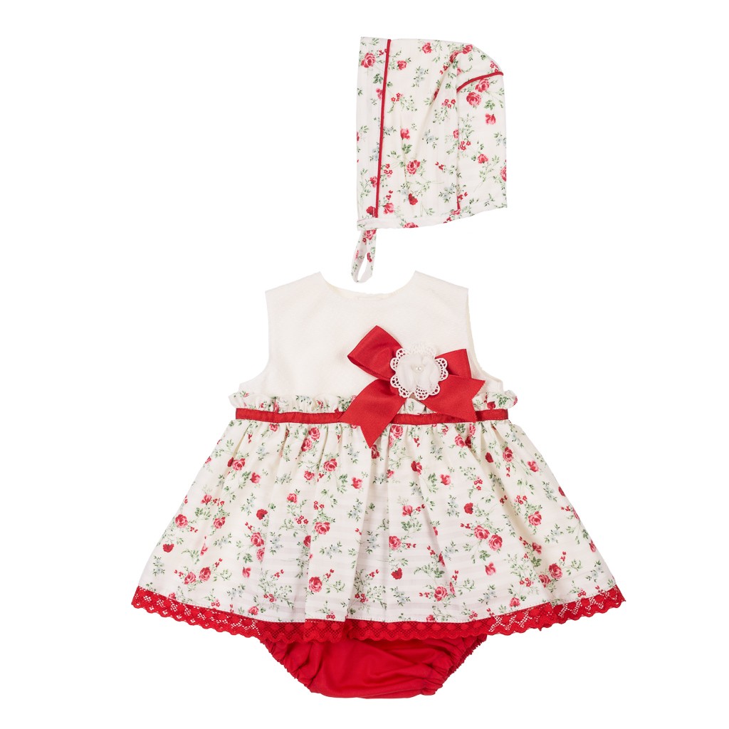 Vestido bebé florecitas con braga y capota Baby Ferr