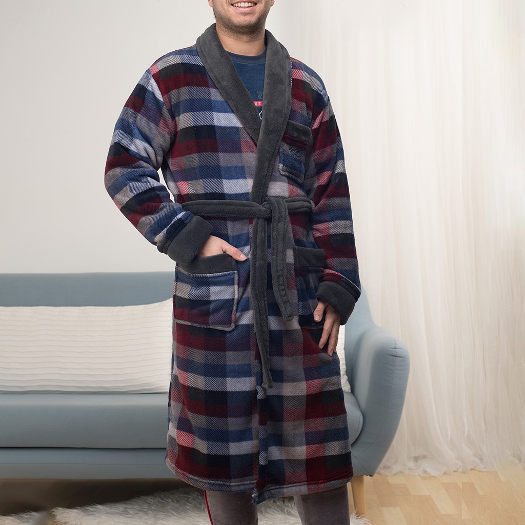 Bata larga hombre coralina cuadros Kinanit