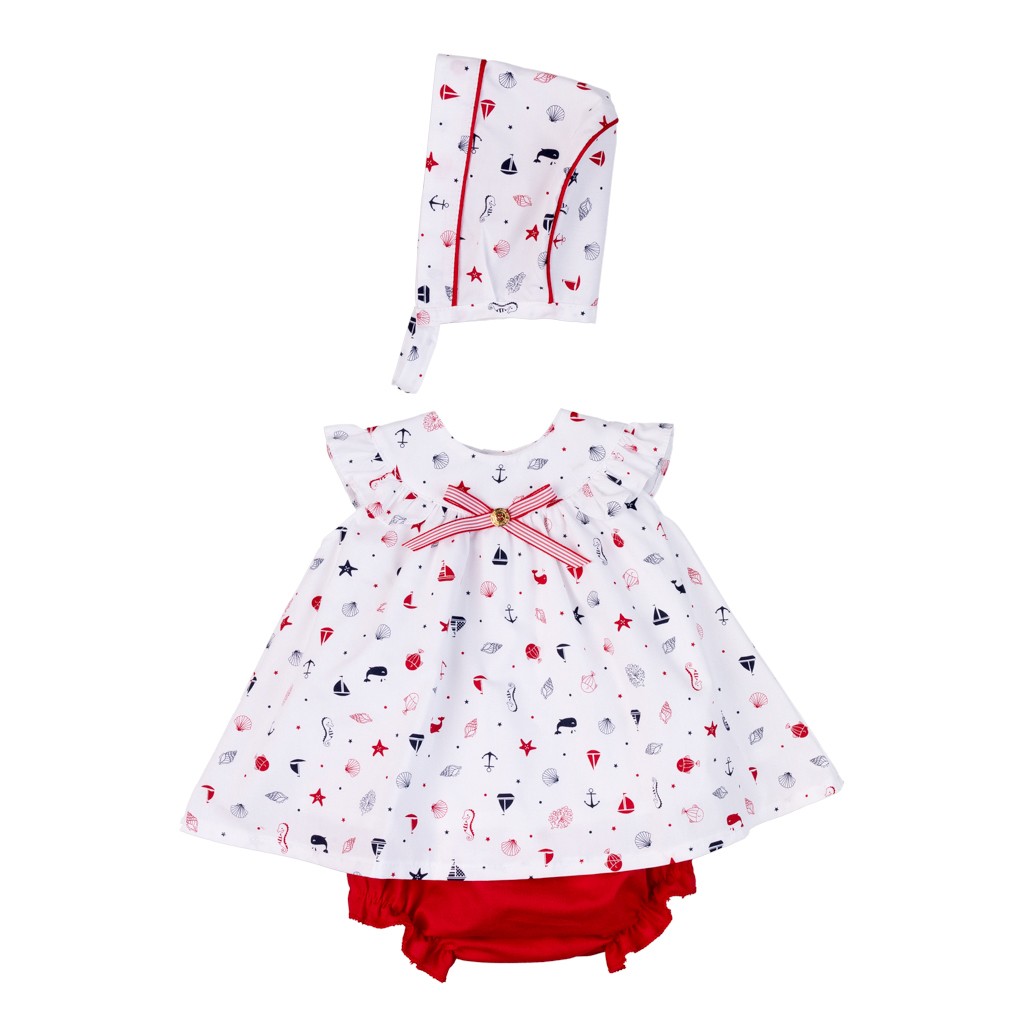 Vestido bebé marinero con capota y braguita Baby Ferr