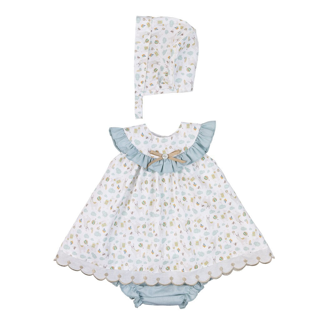 Vestido bebé volante con capota y braga Baby Ferr
